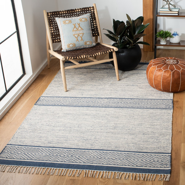 Dakota Fields Tapis ivoire / bleu marine en coton tissé à la main et Commentaires - Wayfair Canada